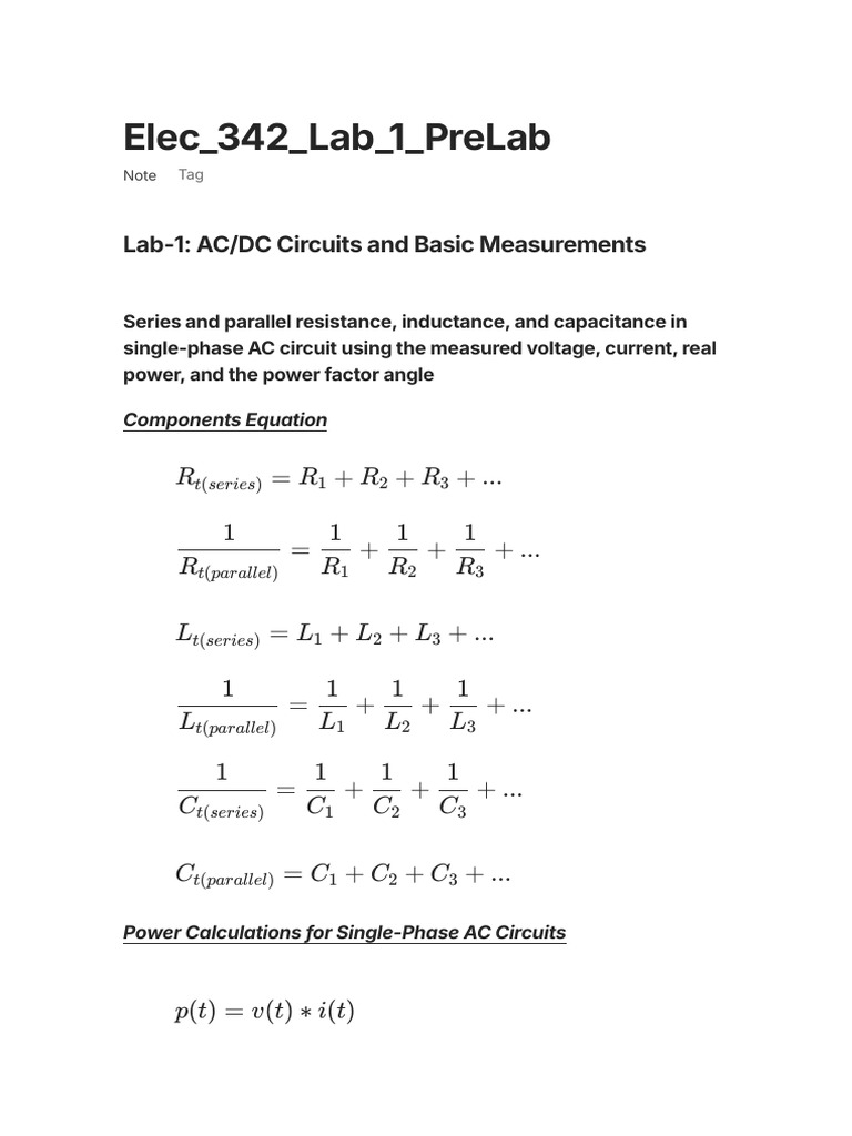 Elec 342 Lab 1 PreLab | PDF