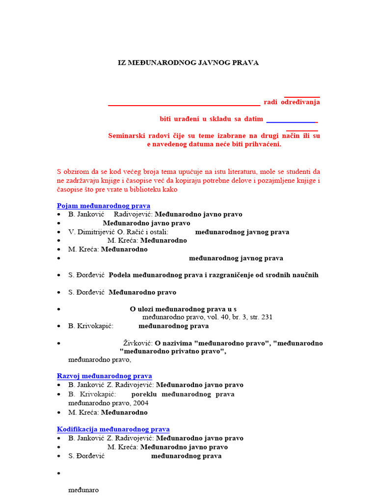 Spisak Tema Za Seminarske Radove MJP | PDF