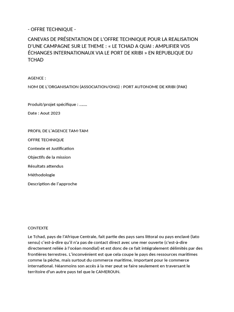 Draft Offre Technique PAK | PDF