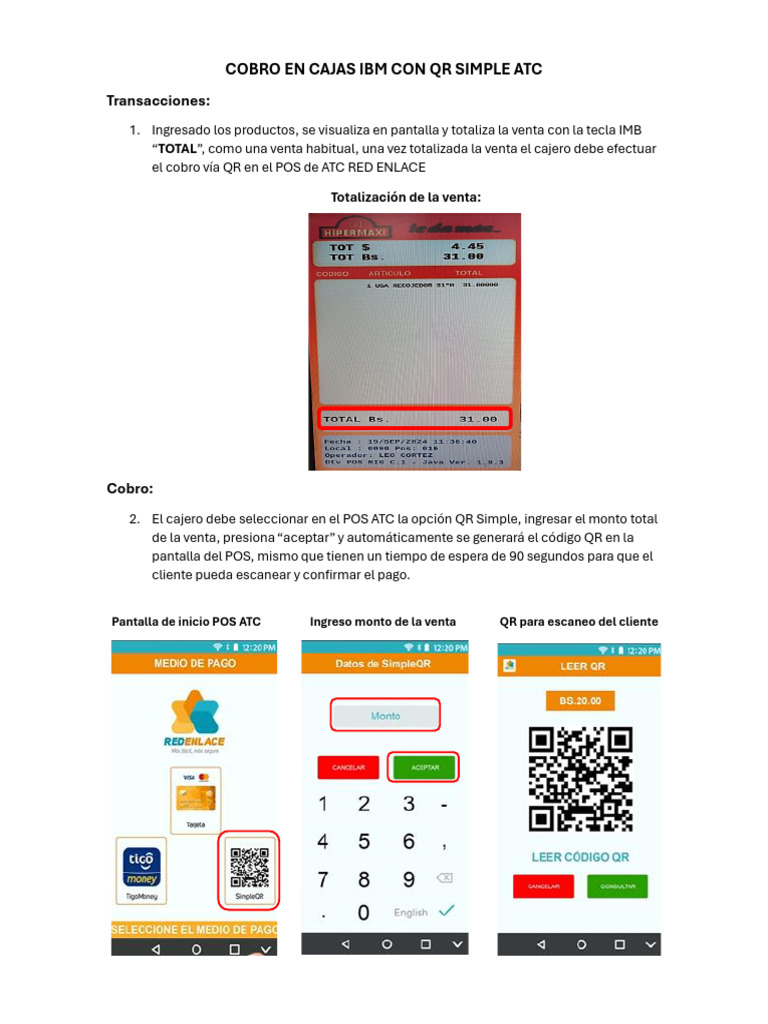 Cobro en Cajas Ibm Con QR Simple Atc | PDF