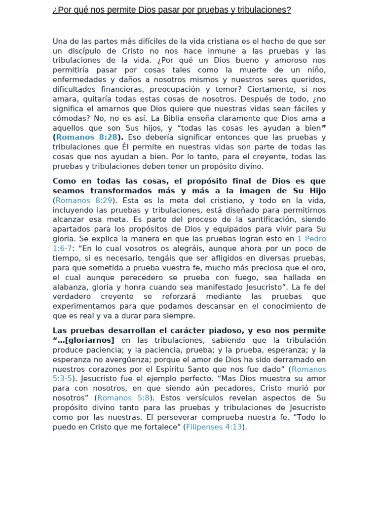 Por Qué Nos Permite Dios Pasar Por Pruebas y Tribulaciones | PDF