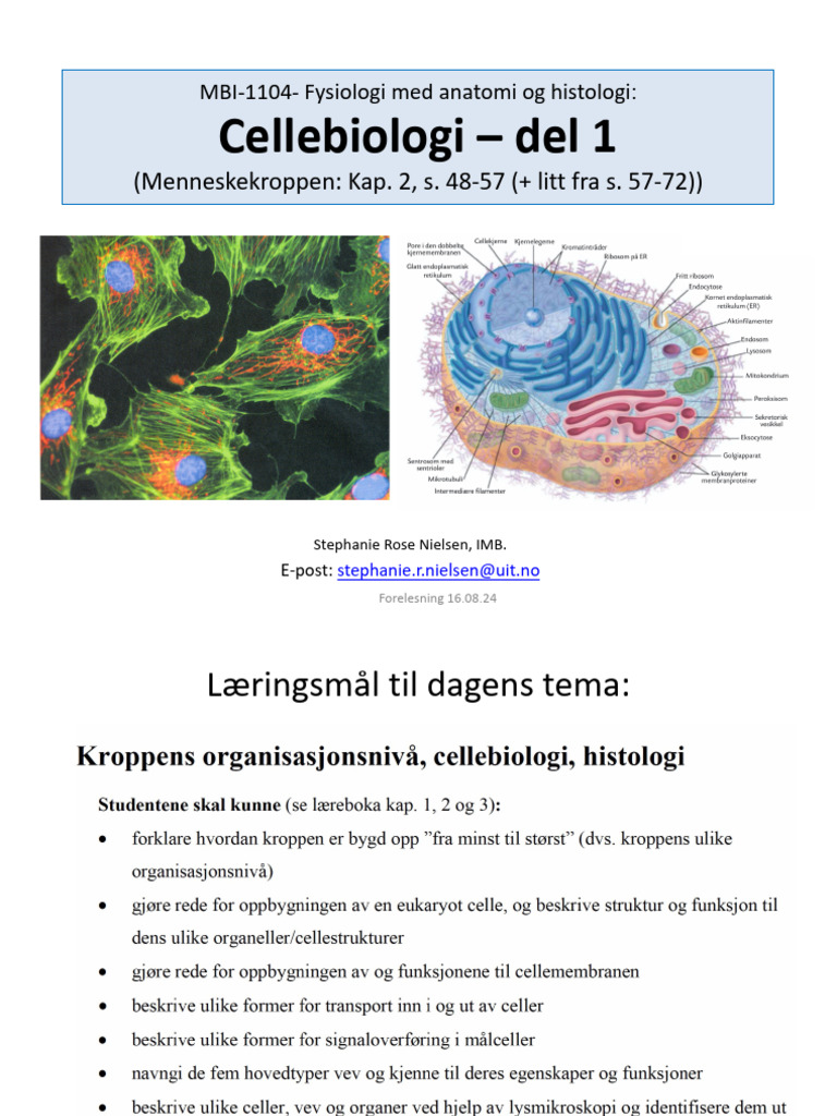 Del 1 - Cellebiologi MBI-1104!1!1 | PDF