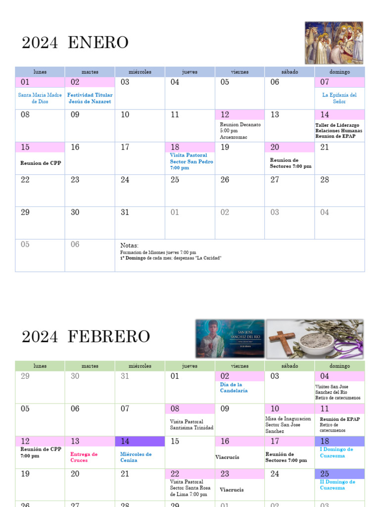 Calendario Basico 2024 | PDF | Prestado | Liturgia Catolica
