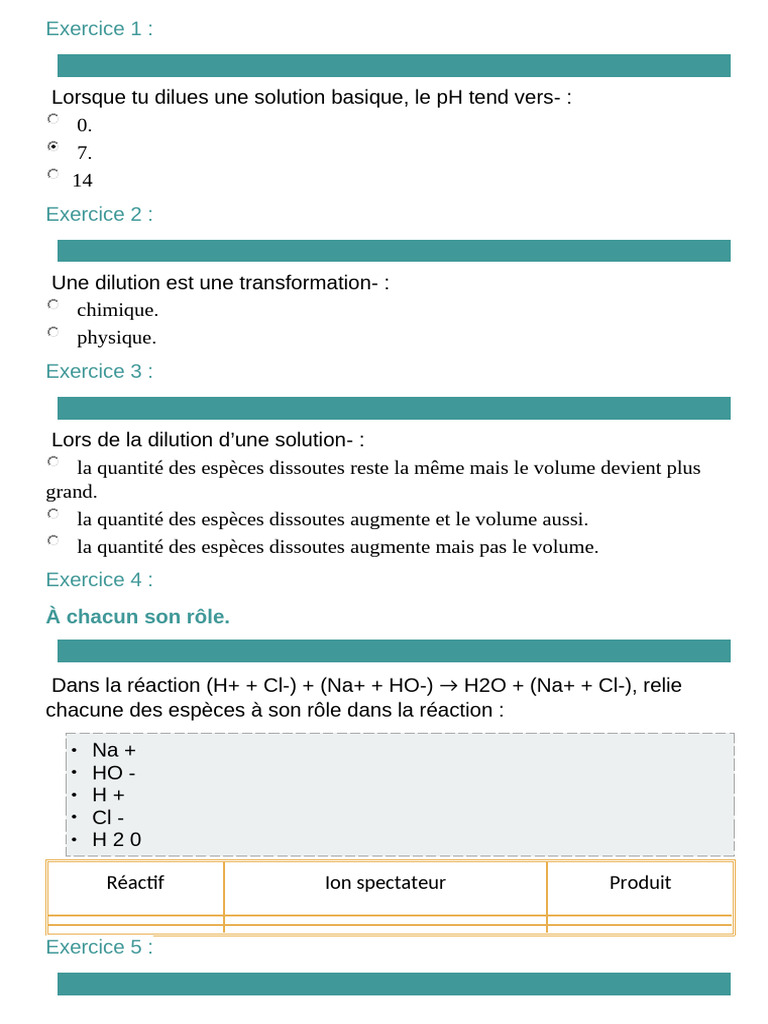 Exercice 1 QCM Acide Base | PDF