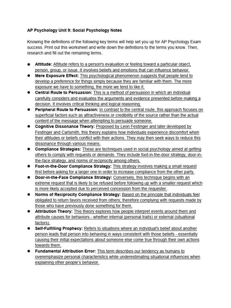 AP Psychology Unit 9 Social Psychology Notes | PDF