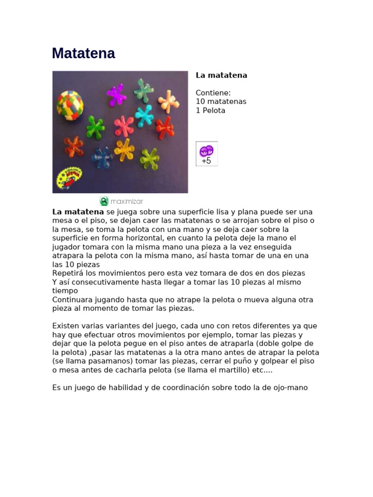 Juego Tradicional Matatena | PDF