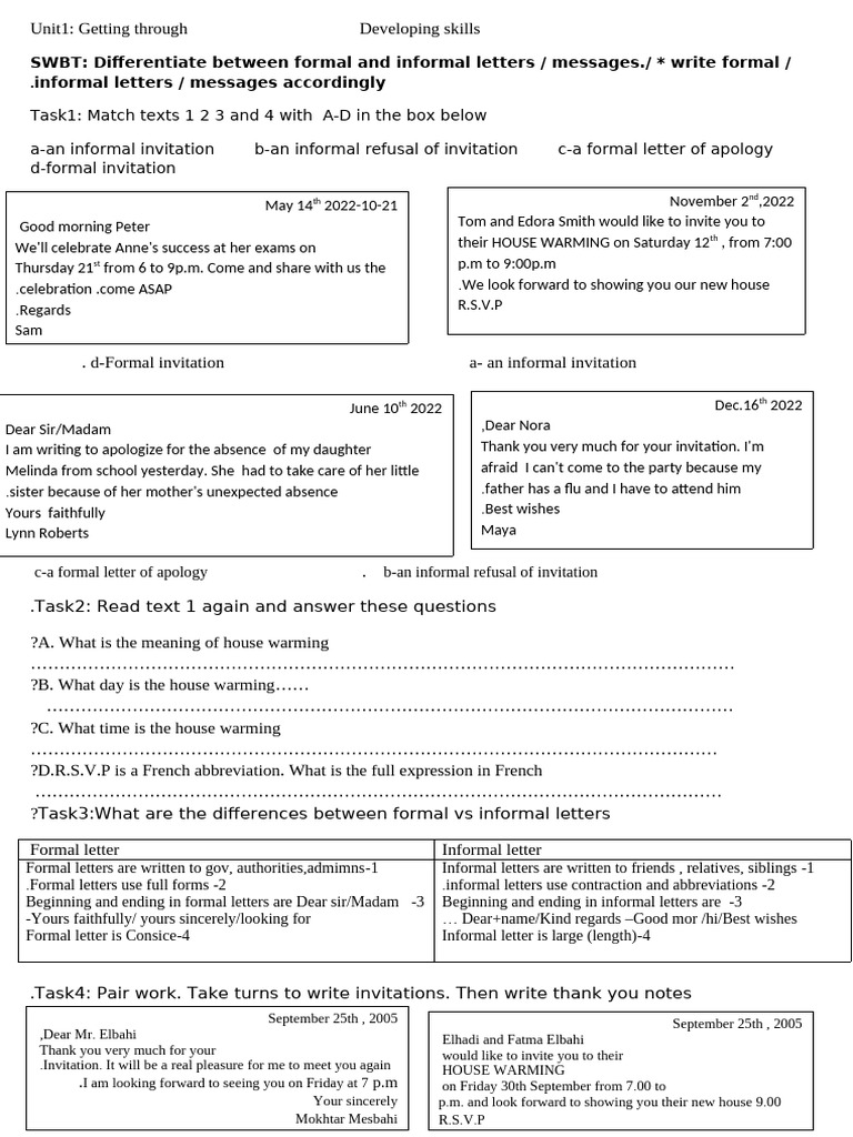 Formal Vs Informal Letters | PDF