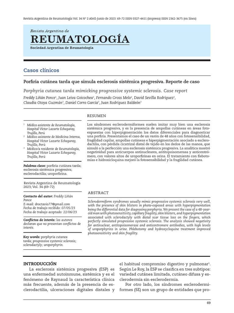 Porfiria Cutanea Tarda Que Simula Esclerosis Siste | PDF