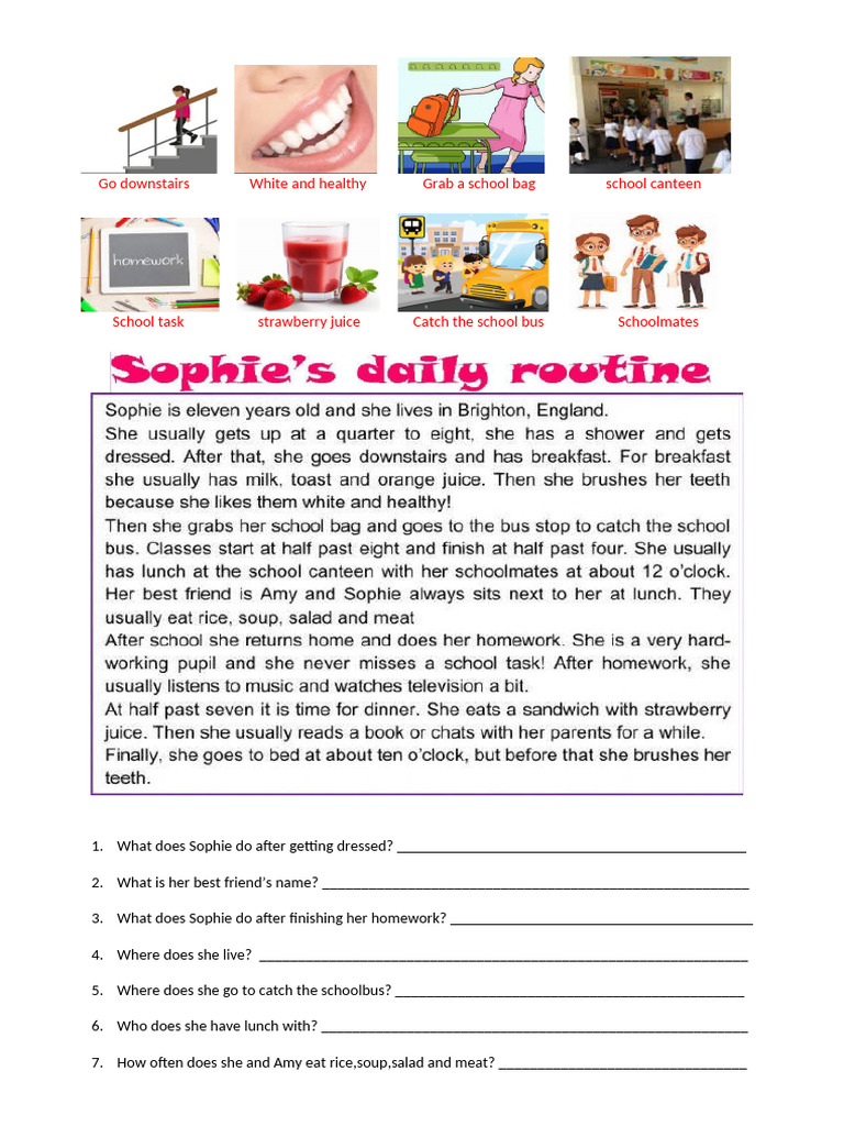 Ficha 20 - 2024 - Quinto Grado - Sophy's Daily Routine | PDF