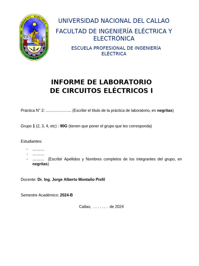 Formato de INFORME A Partir de Práctica 2-LAB CKTOS ELÉCTRICOS I - 2024-B | PDF