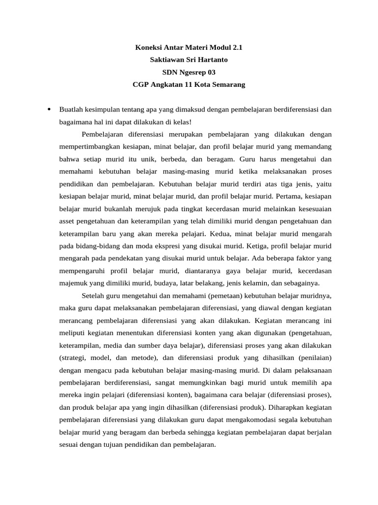 Koneksi Antar Materi Modul 2.1 | PDF