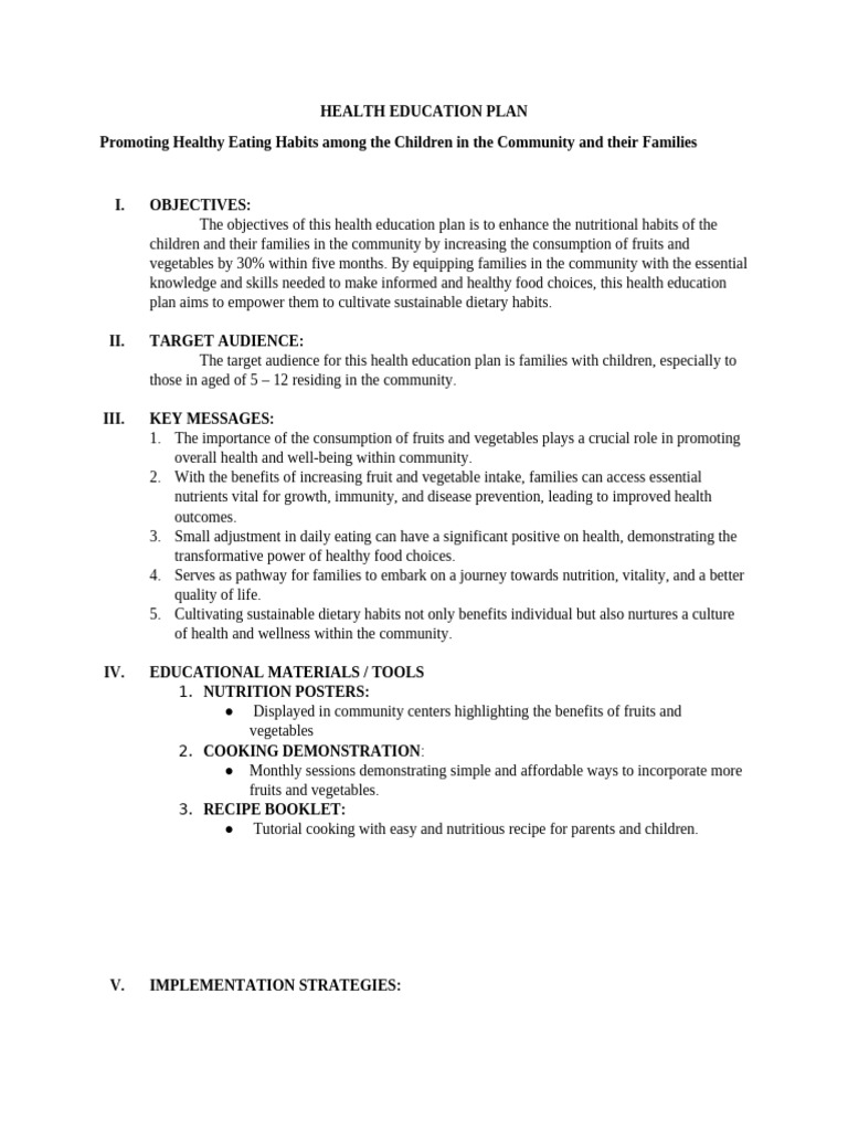 HEALTH EDUCATION PLAN | PDF