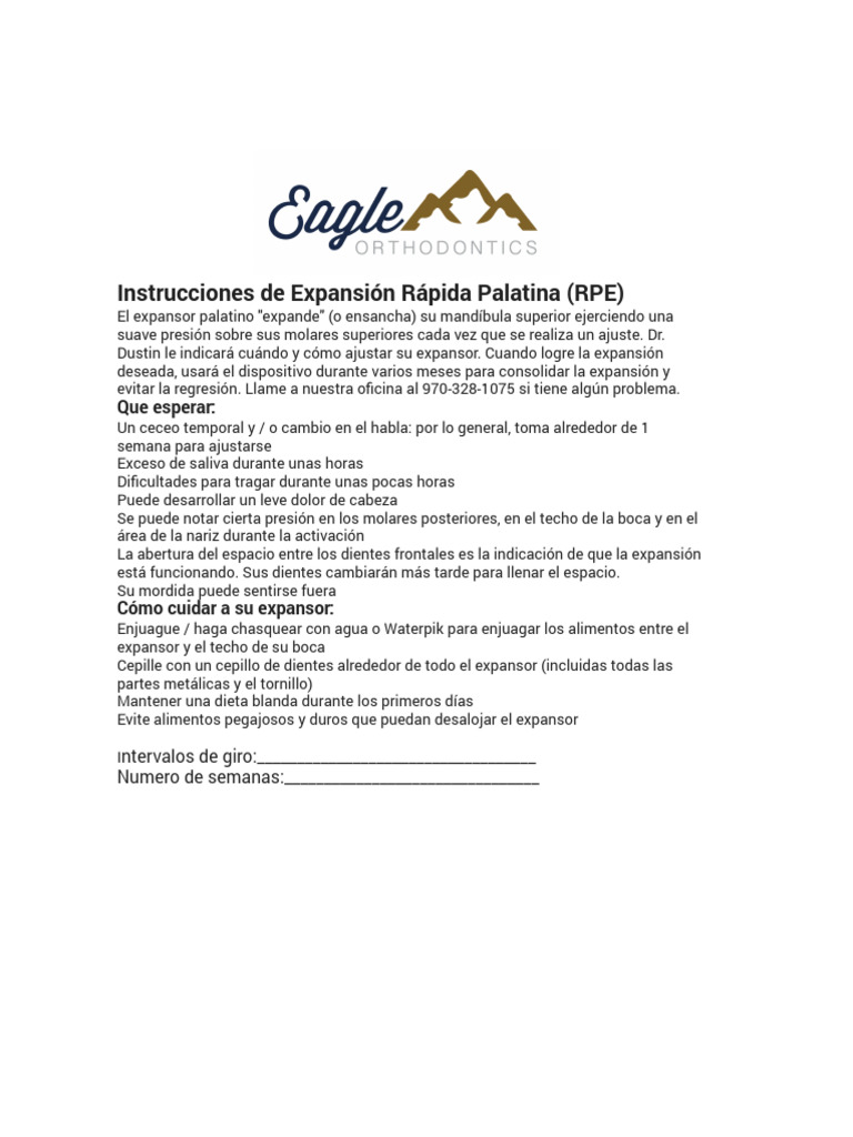 Instrucciones de Expansión Rápida Palatina RPE | PDF