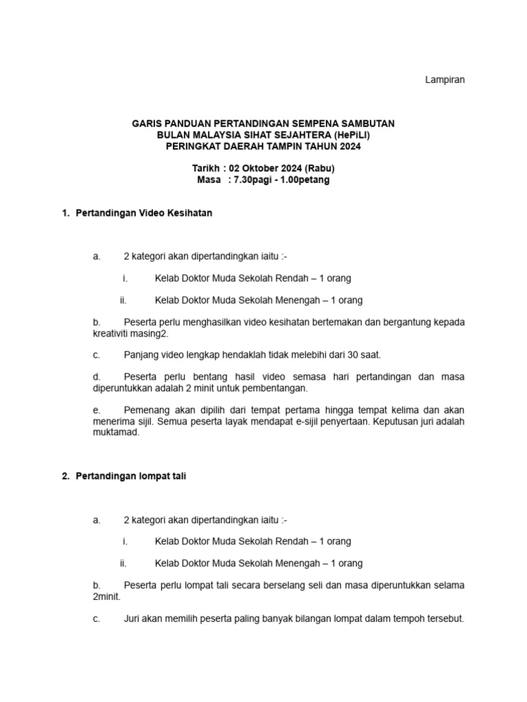 Garispanduan Pertandingan BMSS HePiLI | PDF