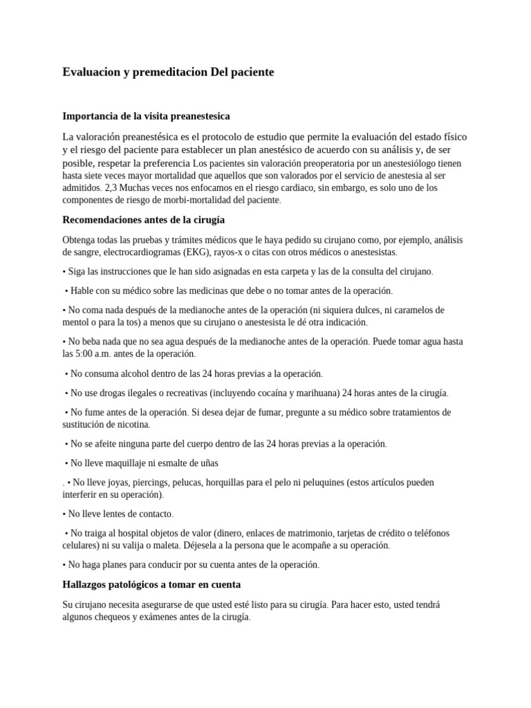 Evaluacion y Premeditacion Del Paciente | PDF