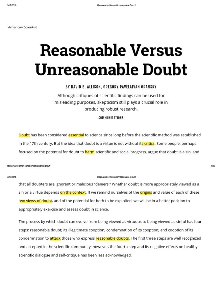 Reasonable Versus Unreasonable Doubt | PDF