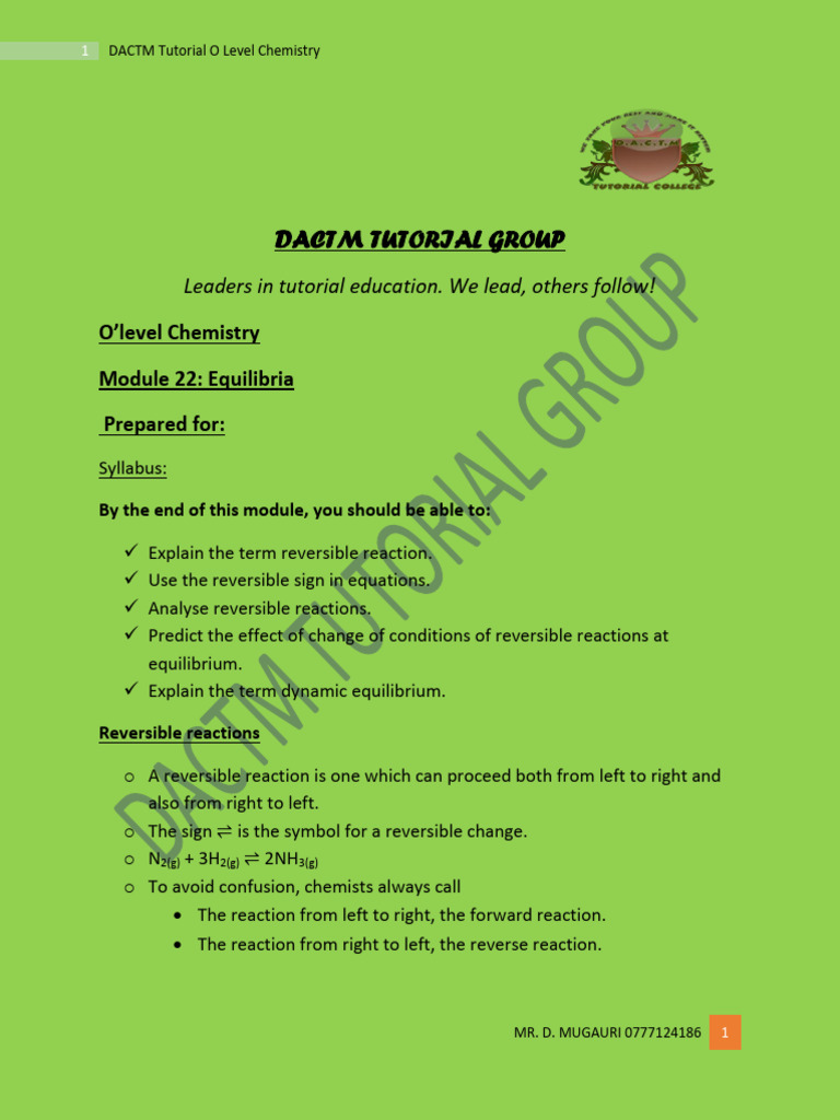 Module 22 Equilibria | PDF