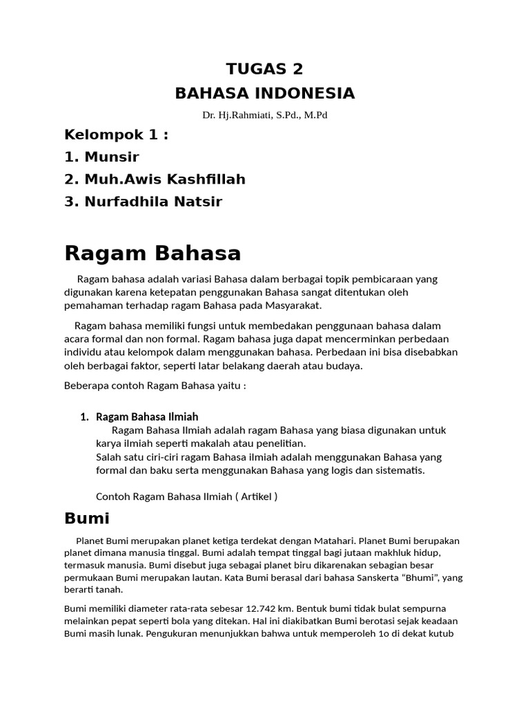 Tugas 2 BHS Indo (KLP 1) | PDF