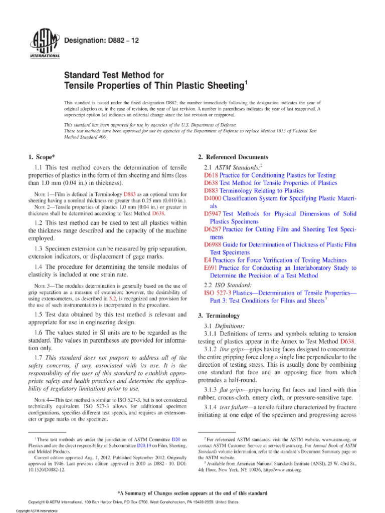 Astm-D882-02 Tracción | PDF