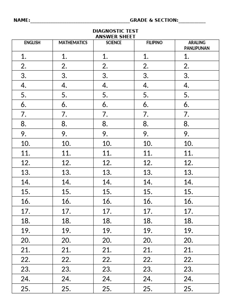ANSWER SHEET DT | PDF