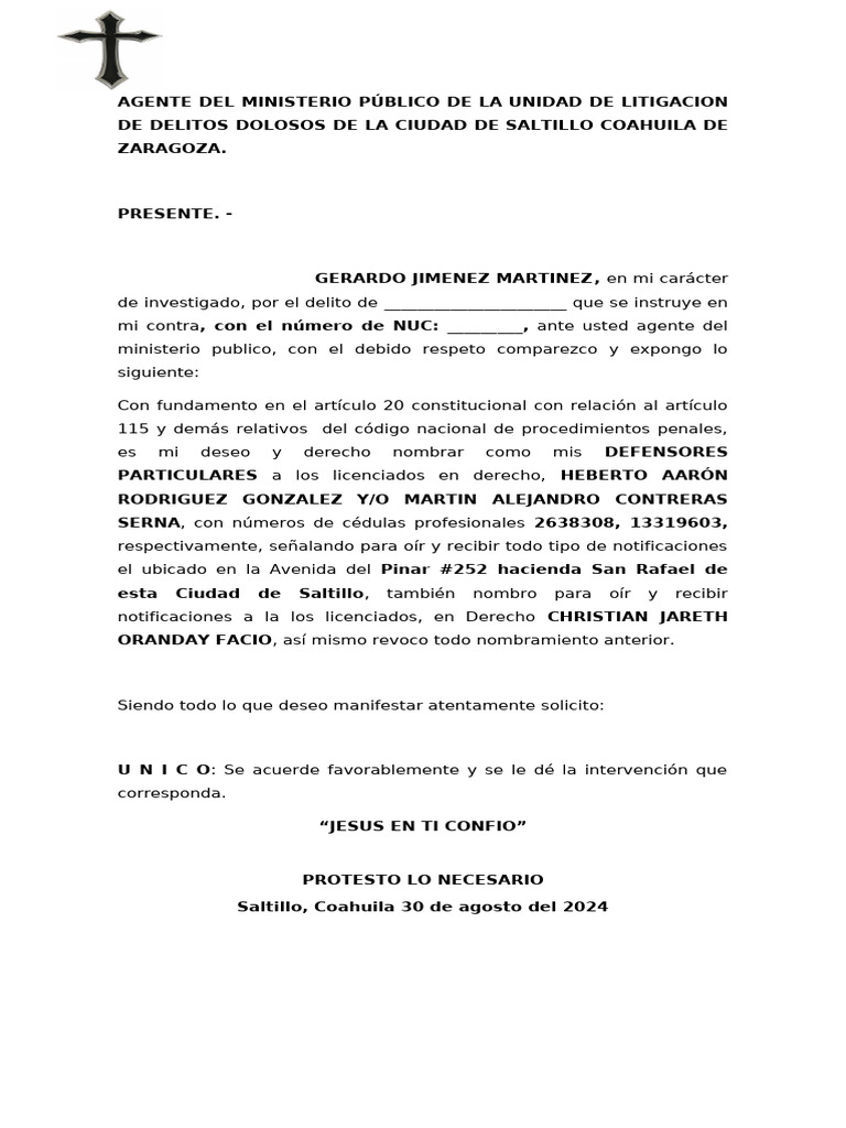 Nombramiento Abogado Defensor Pdf