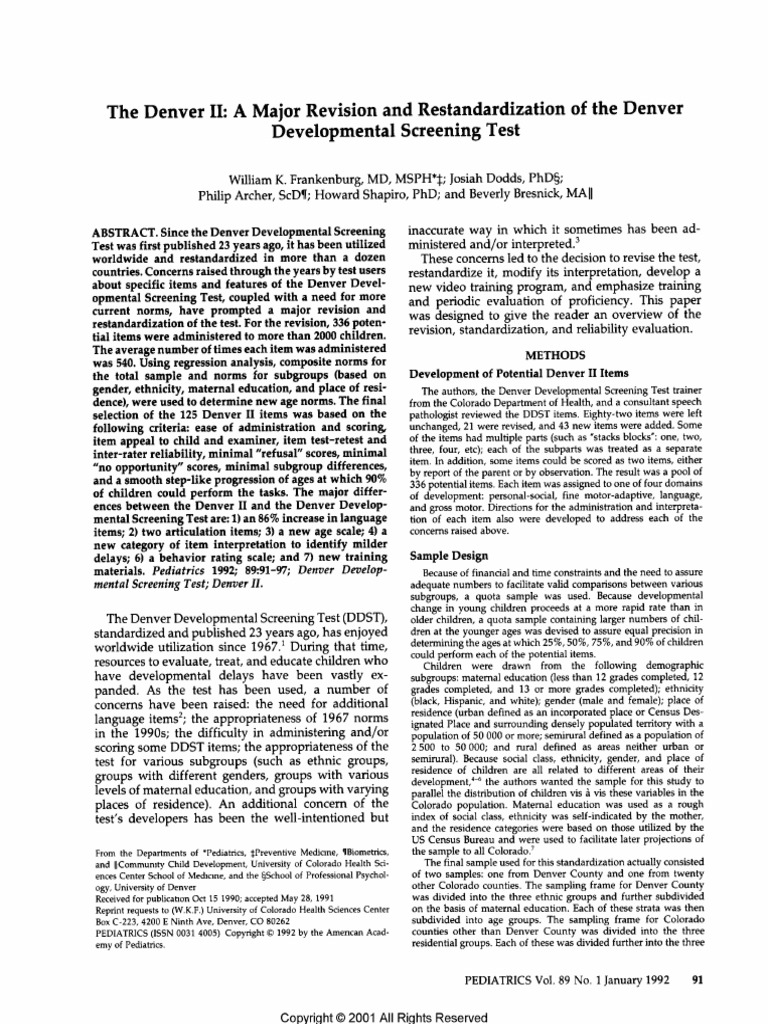Denver Assessment Frankenburg | PDF