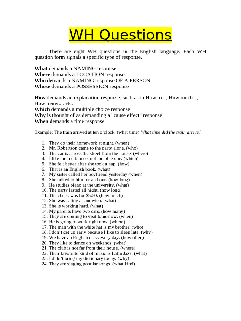 Wh-Questions Exercises | PDF