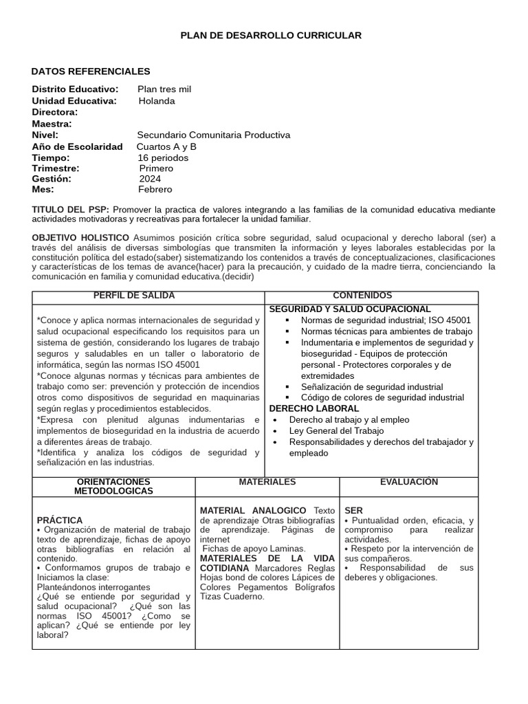 Plan de Desarrollo Curricular | PDF