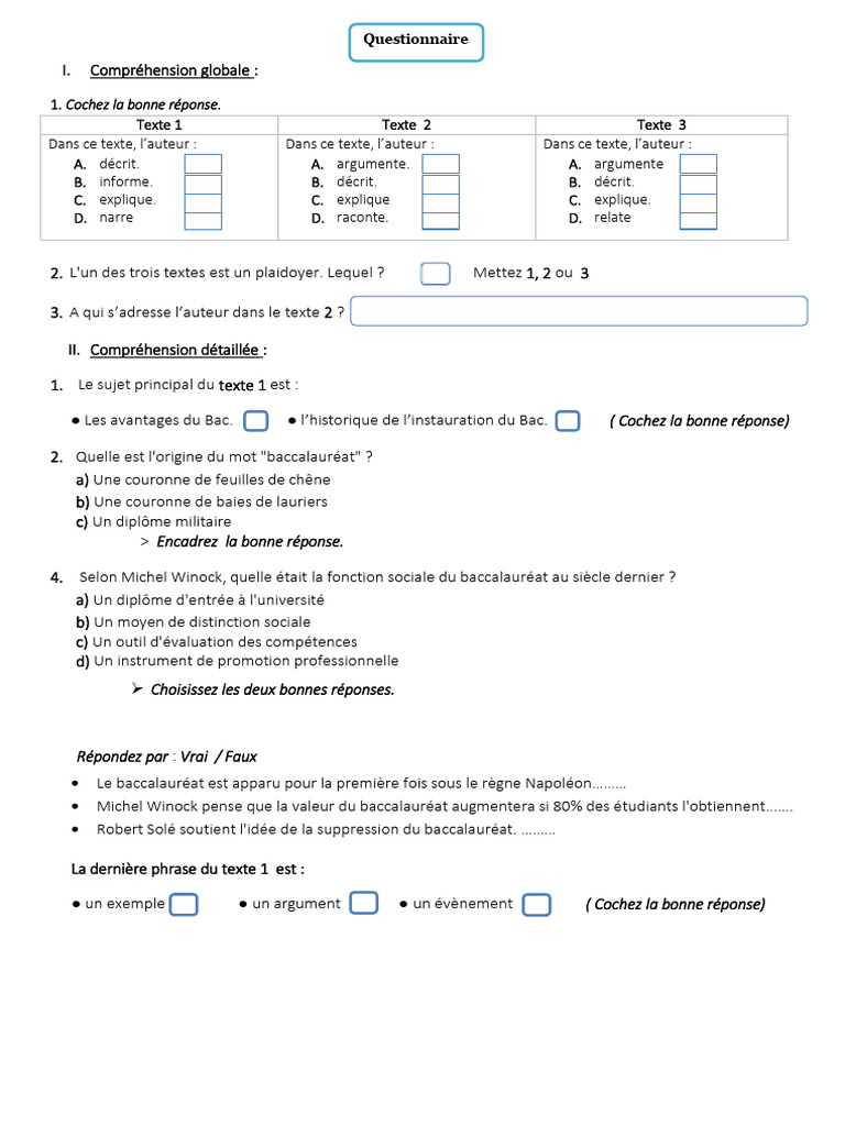 Questionnaire 3AS EVALUATION DIAGNOSTIQUE | PDF