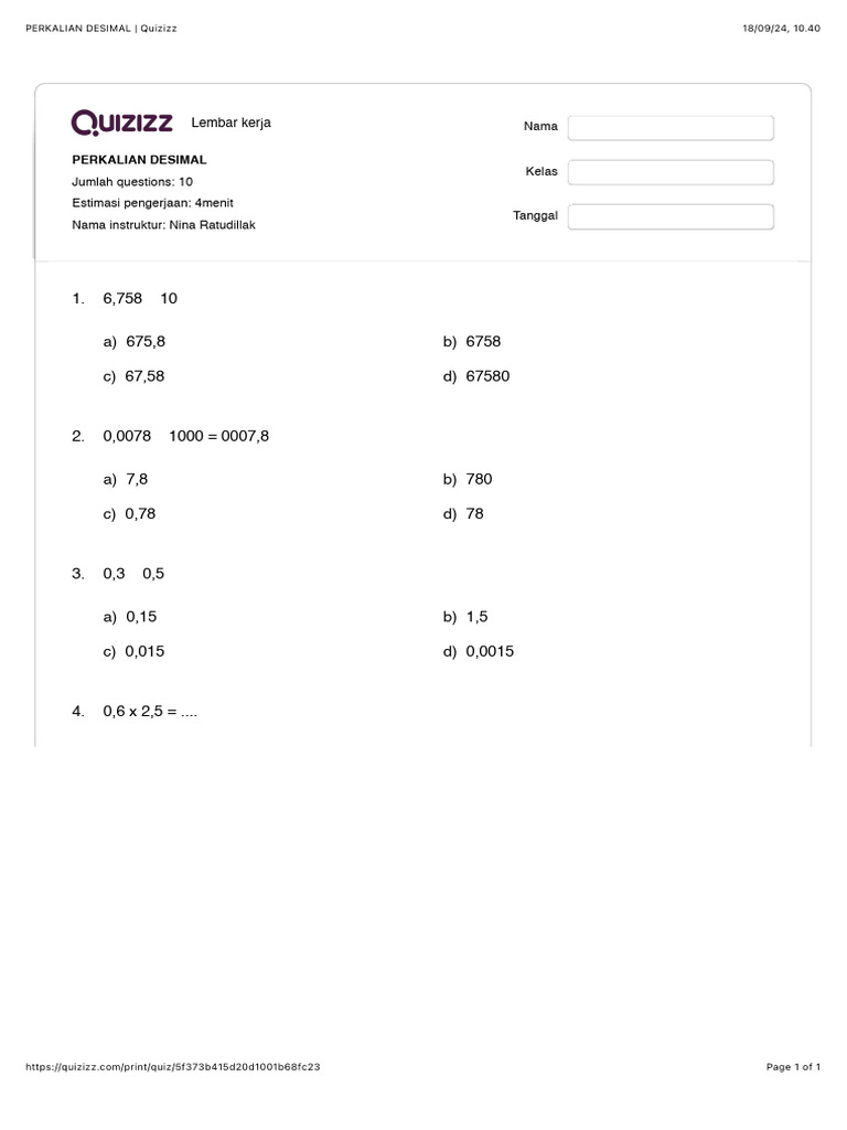 Perkalian Desimal | PDF