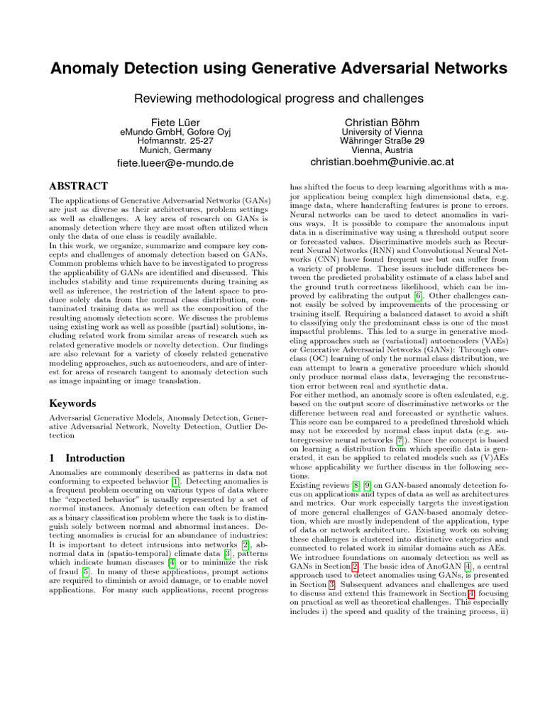 p29-GAN Based Anomaly Detection Review Including Reviewer Suggestions | PDF | Outlier | Business