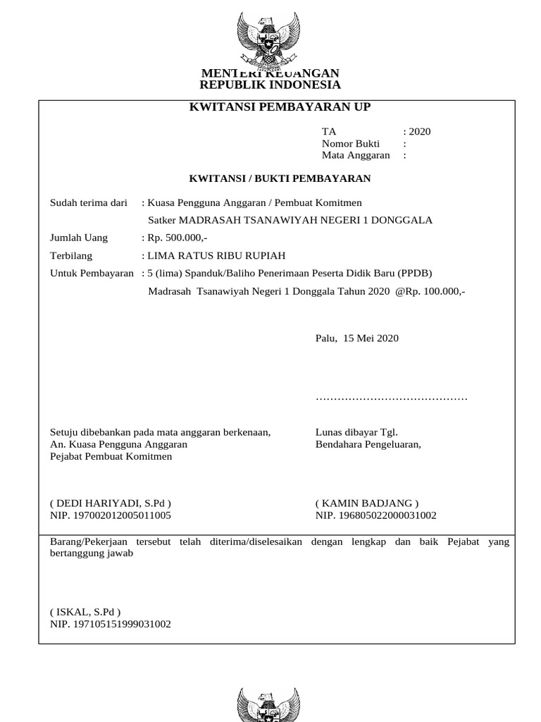 Kwitansi Pembayaran Up | PDF