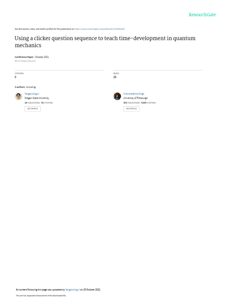 Using a Clicker Question Sequence to Teach Time-Development in Quantum Mechanics | PDF