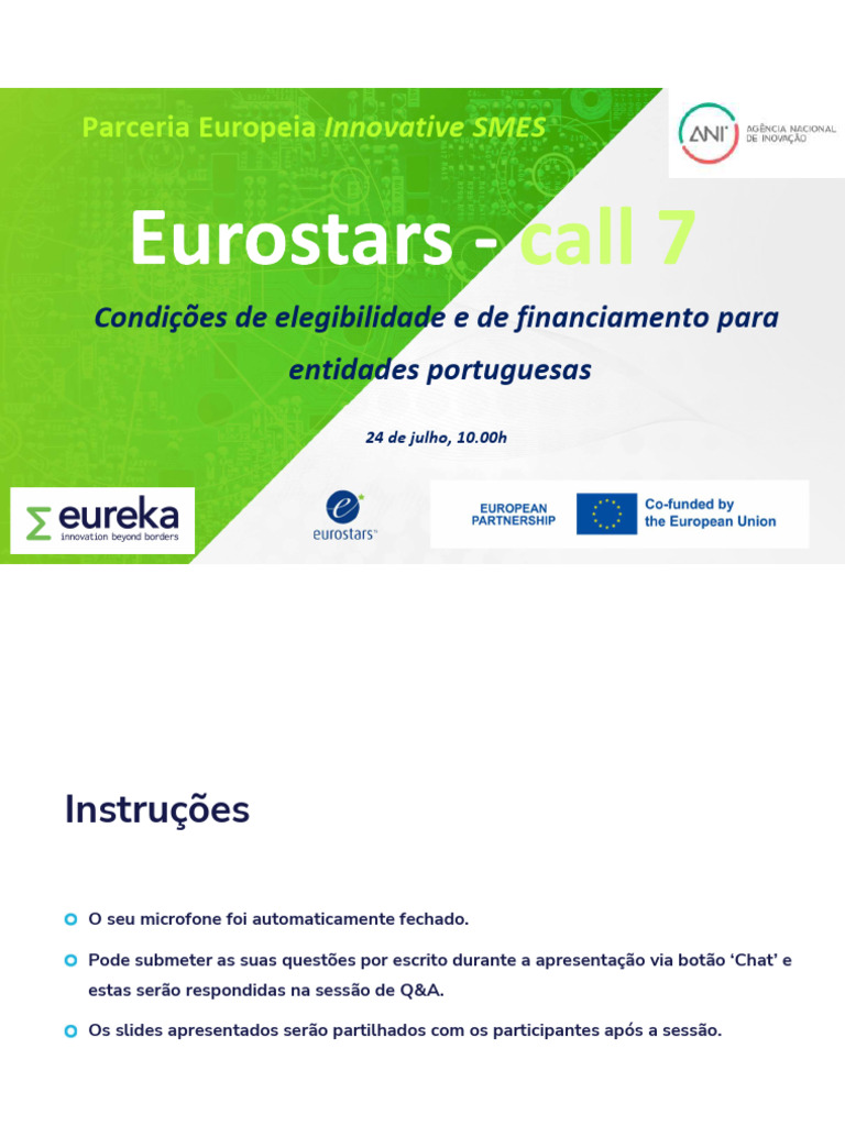 Eurostars 3_call 7_Condições de Elegibilidade e Financiamento PT | PDF