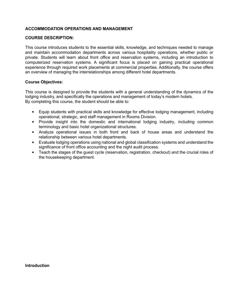 Accommodation Operations Overview | PDF | Franchising | Hotel