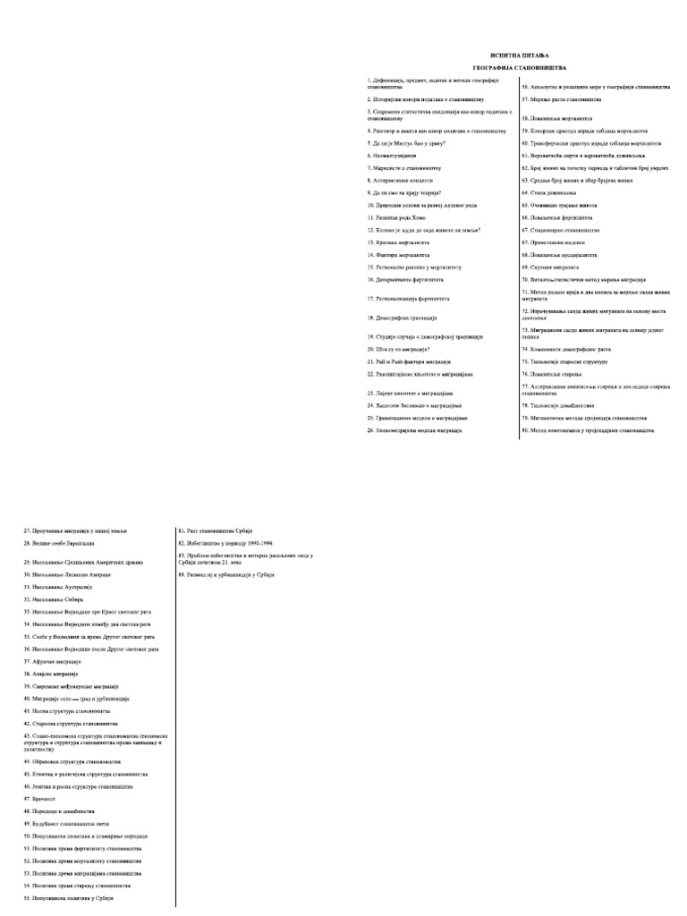 Demografija - Ispitna Pitanja (Booklet) | PDF