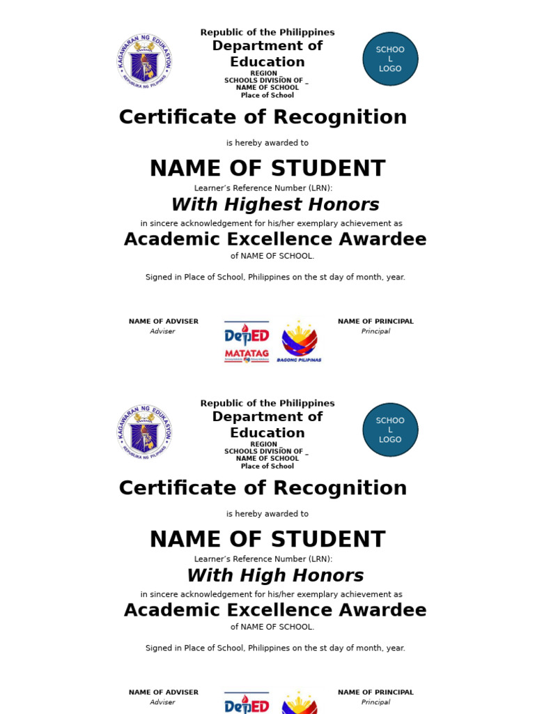 DepEd Certificates Recognition | PDF
