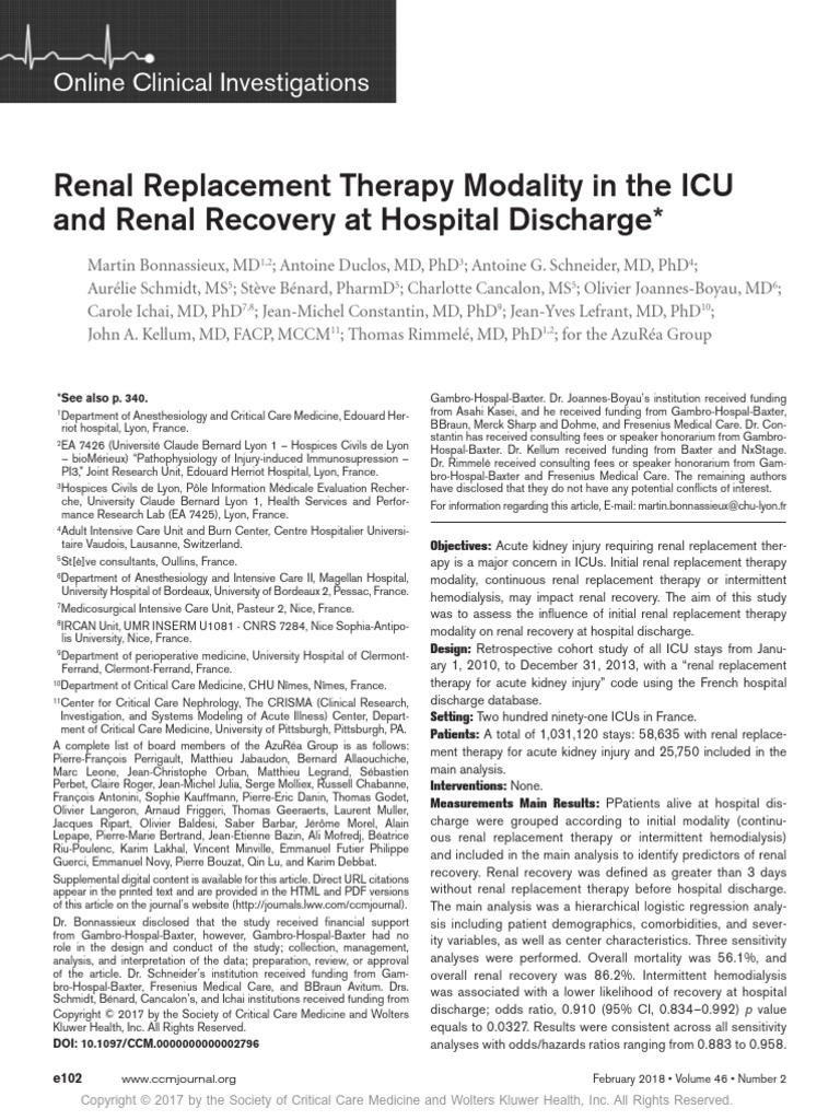 Renal Replacement Therapy Modality in The ICU and Renal Recovery at ...