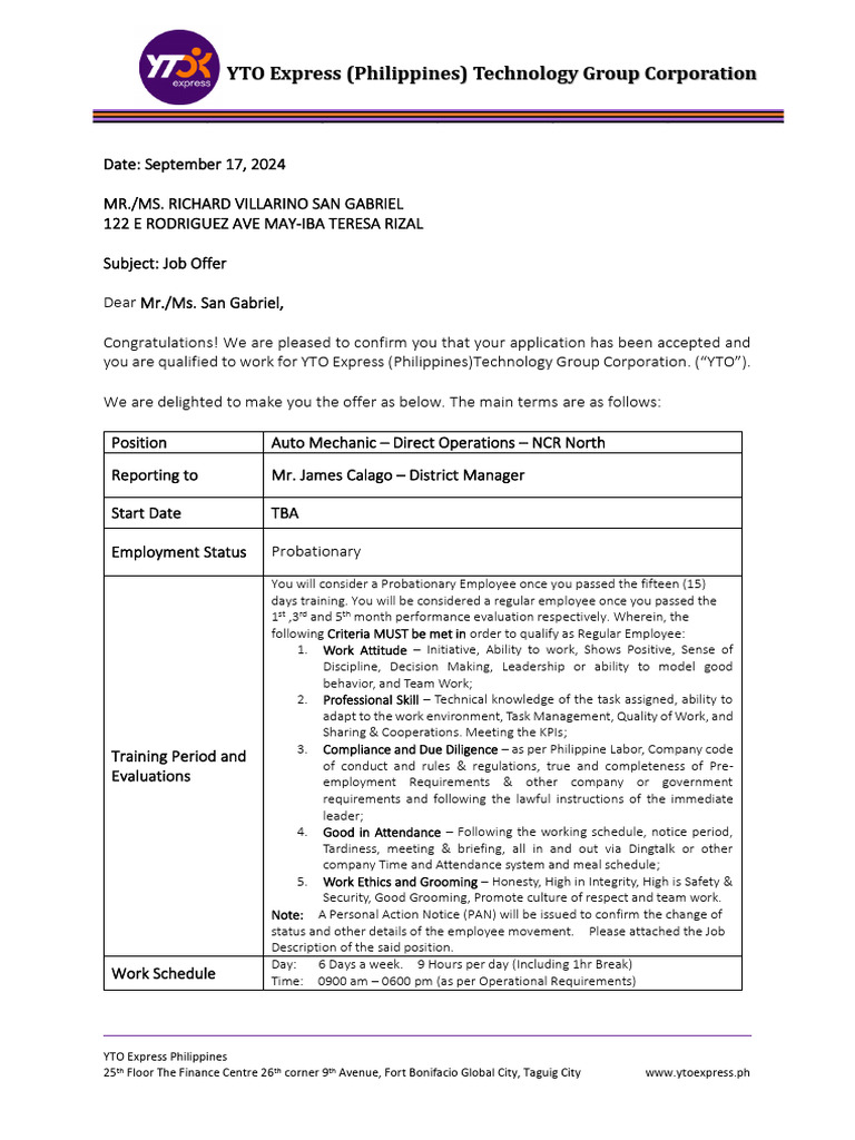 YTO Express (Philippines) Technology Group Corporation | PDF