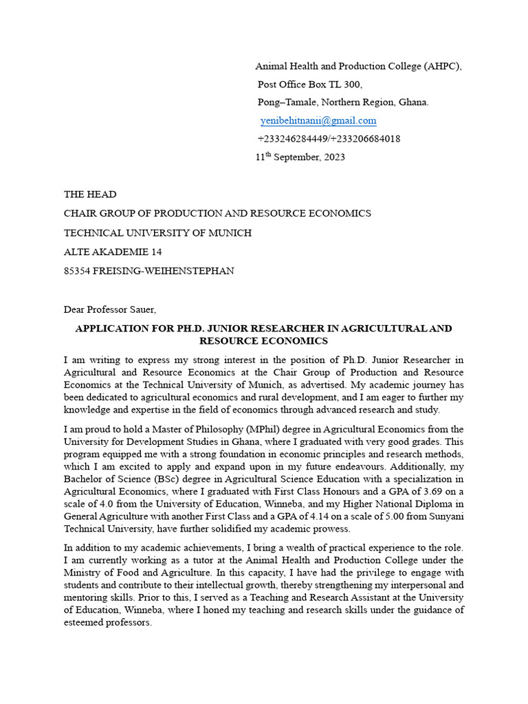 Cover Letter TUM Germany | PDF