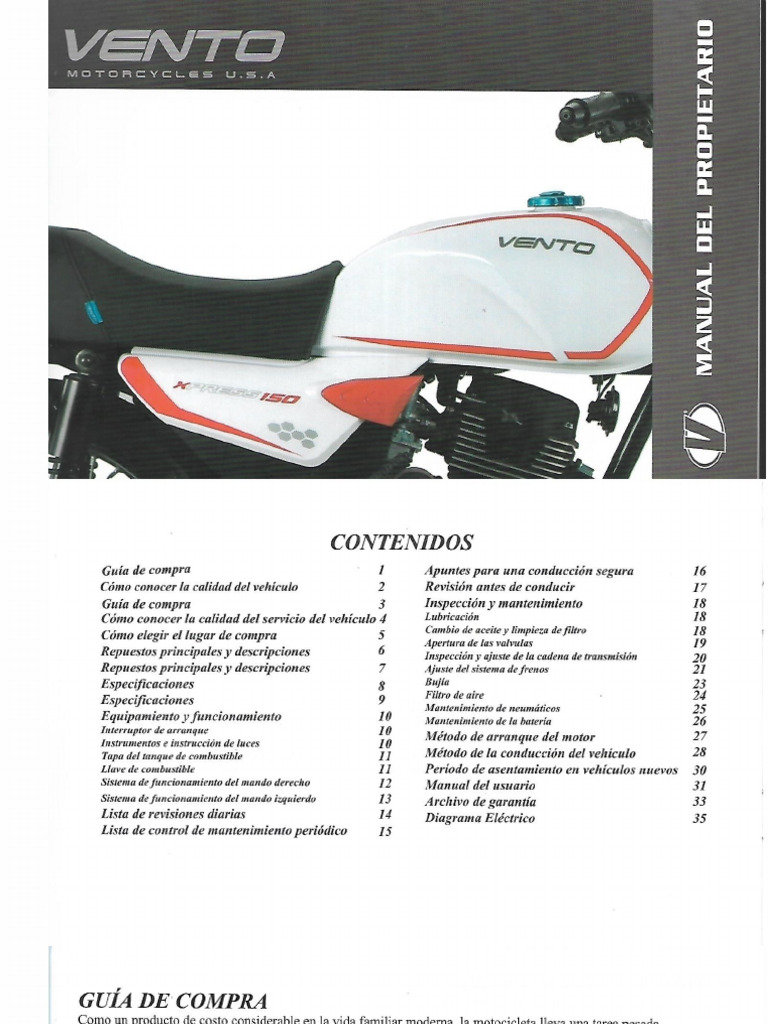 Manual Del Propietario VENTO XPRESS 150 | PDF