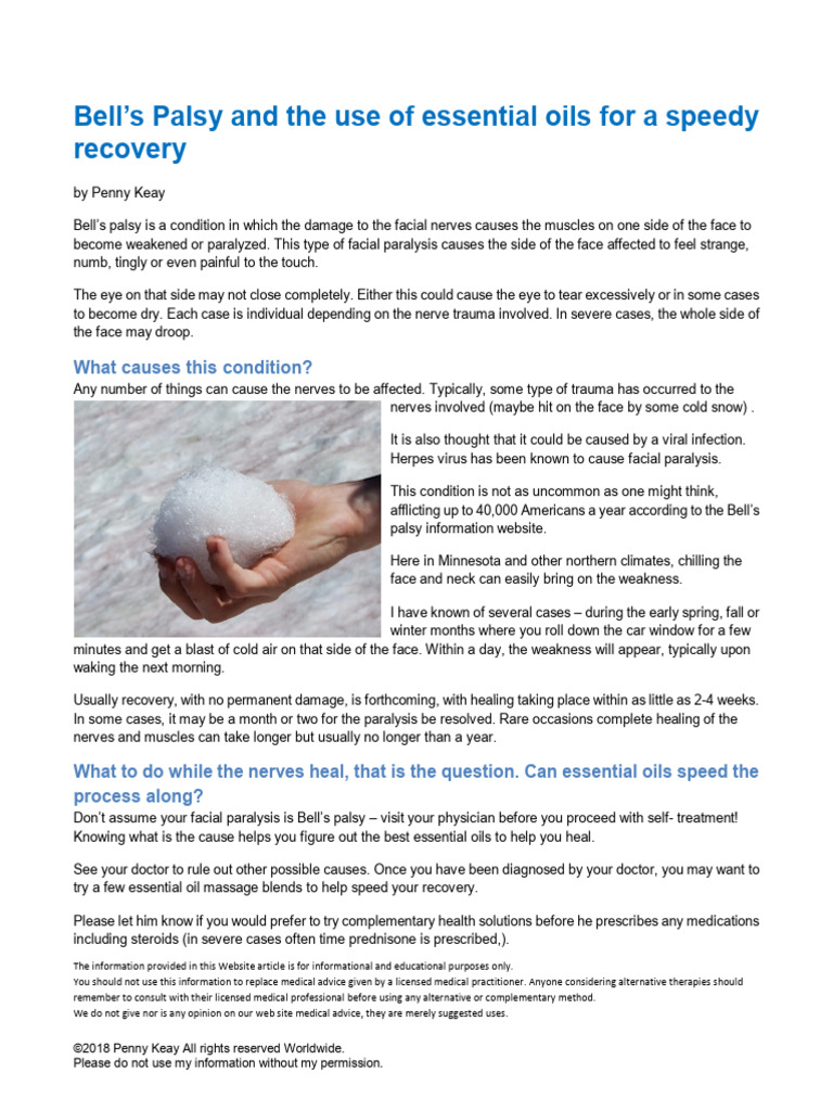 Bell's Palsy and The Use of Essential Oils For A Speedy Recovery | PDF