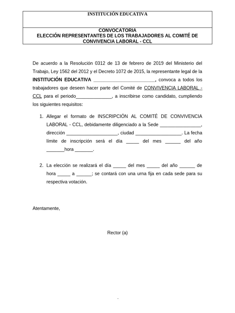 Formato acta de convocatoria comite convivencia | PDF
