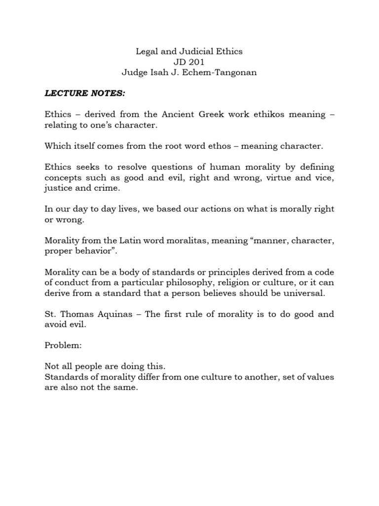 Ethics Lecture Notes by Judge Tangonan | PDF
