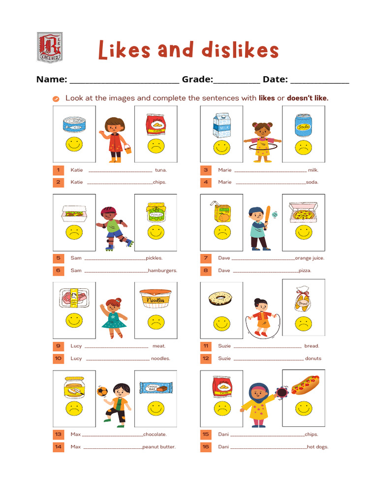 likes and dislikes worksheet | PDF