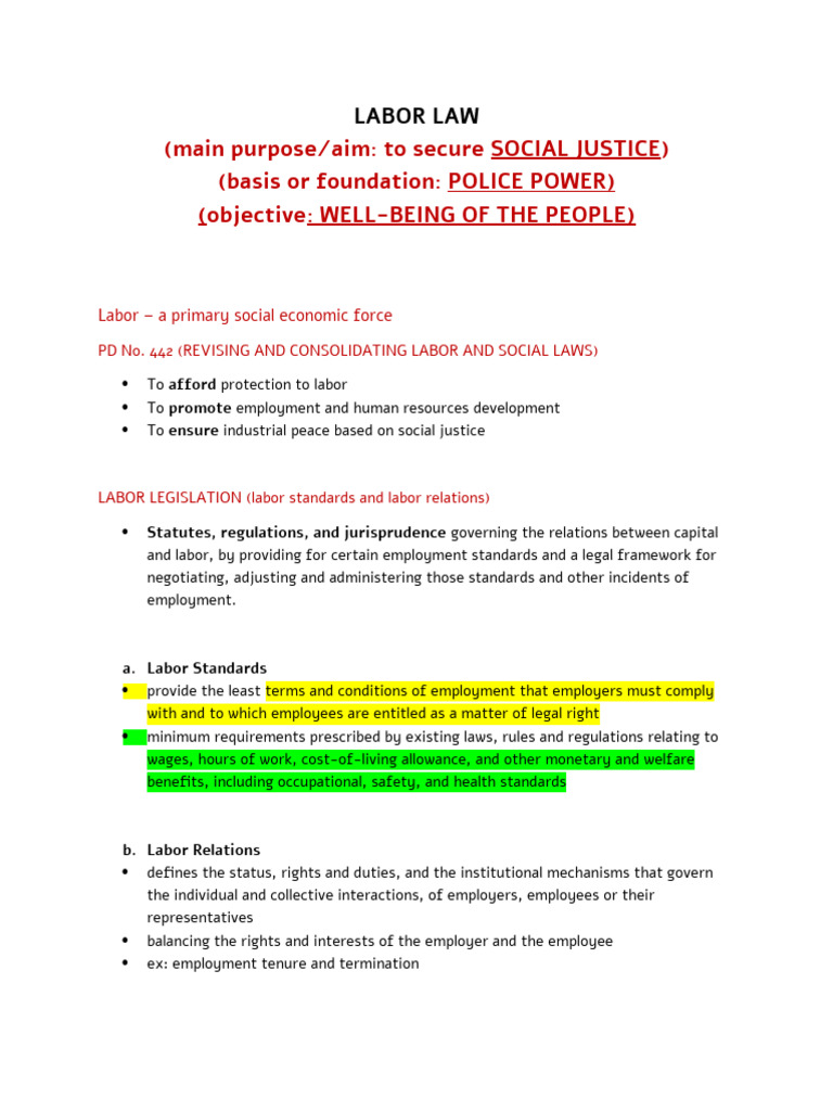 Notes For Pages 1-150 (Labor Code) | PDF