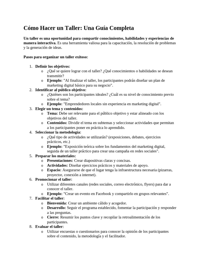 Cómo Hacer Un Taller | PDF