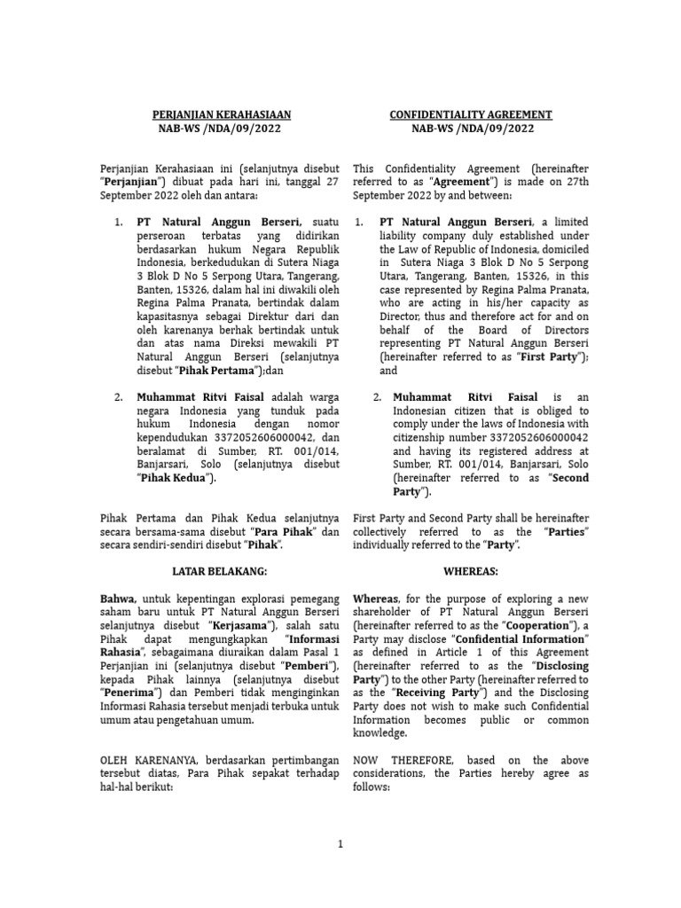 NDA PT NAB X Waroeng Sosmed | PDF