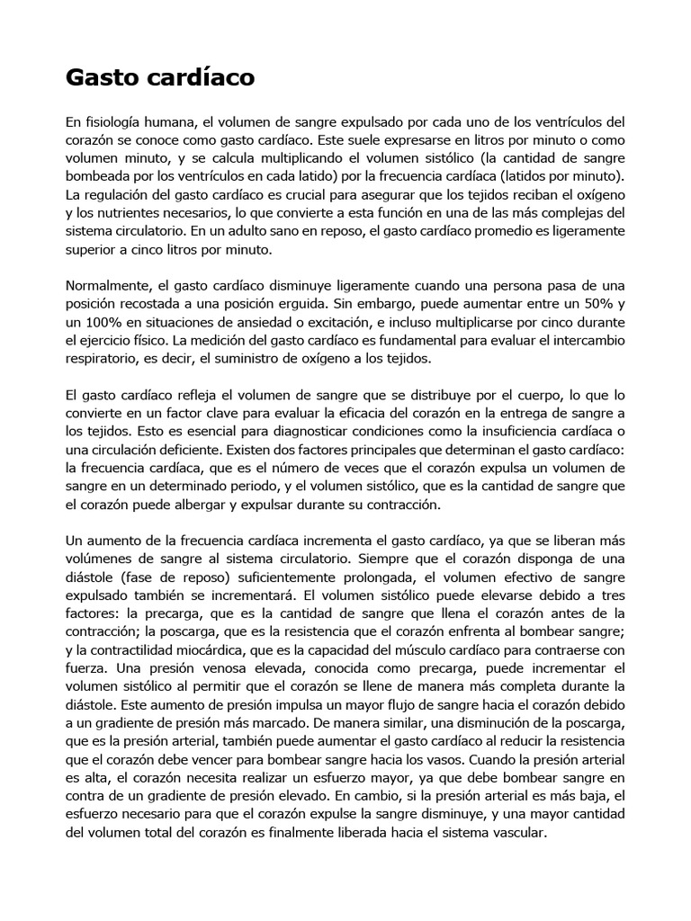 Gasto Cardíaco y Volumen Sistolico | PDF | Corazón | Sistema circulatorio