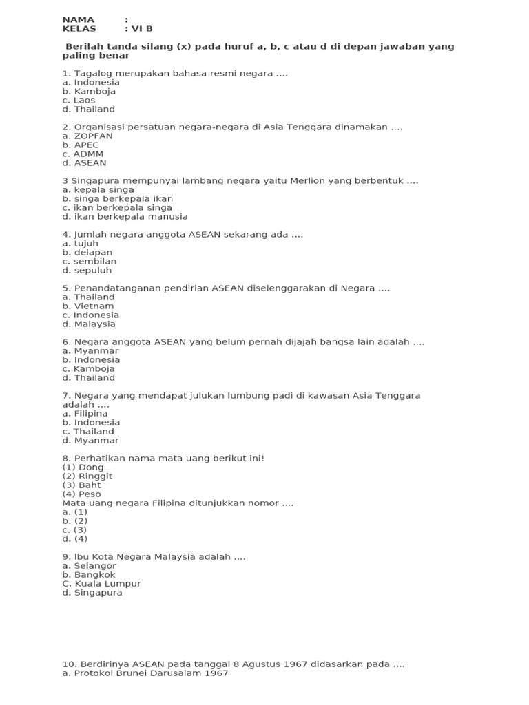 SOAL IPS TEMA 1 KELAS 6 | PDF